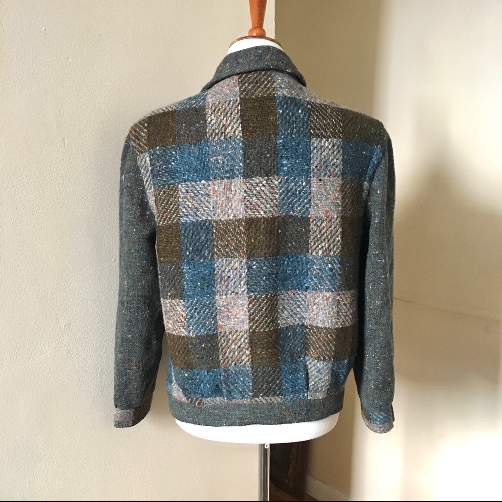 Vintage 1960s Irish Wool Donegal Tweed Jacket Plaid - Gem